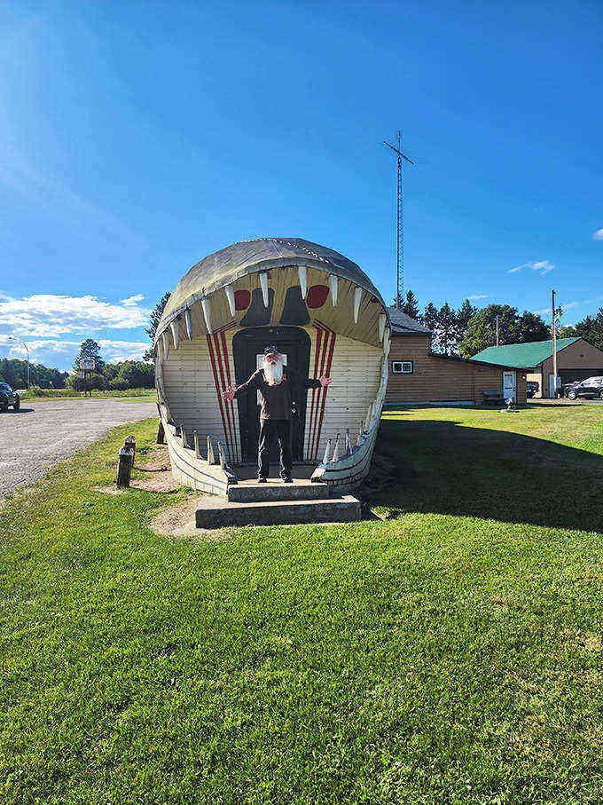 The Big Fish Supper Club's main building complements its fishy counterpart with rustic log cabin styling and northwoods appeal.
