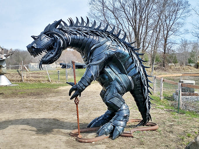 The "Tire-annosaurus Rex" prowls between holes, its rubber scales suggesting it might just come alive when the course closes for the night.