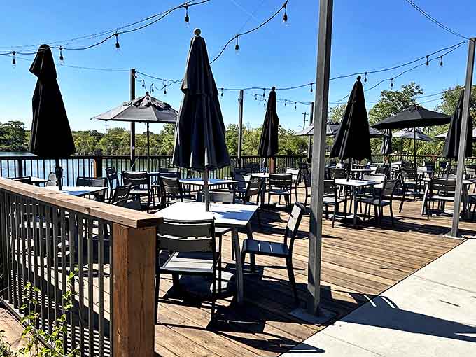 The waterfront deck serves up spectacular views alongside refreshing beverages &ndash; the perfect spot to rest weary muscles and share adventure stories.