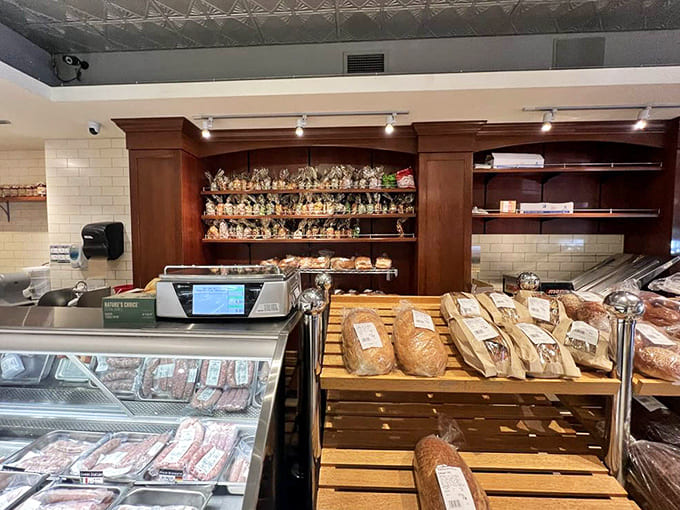 From another angle, the counter reveals the full breadth of offerings &ndash; from fresh-baked bread to house-made sausages and prepared foods.
