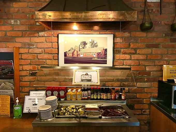 The self-service station stocked with condiments and extras means you can customize your meal exactly how you like it, no judgment from anyone.