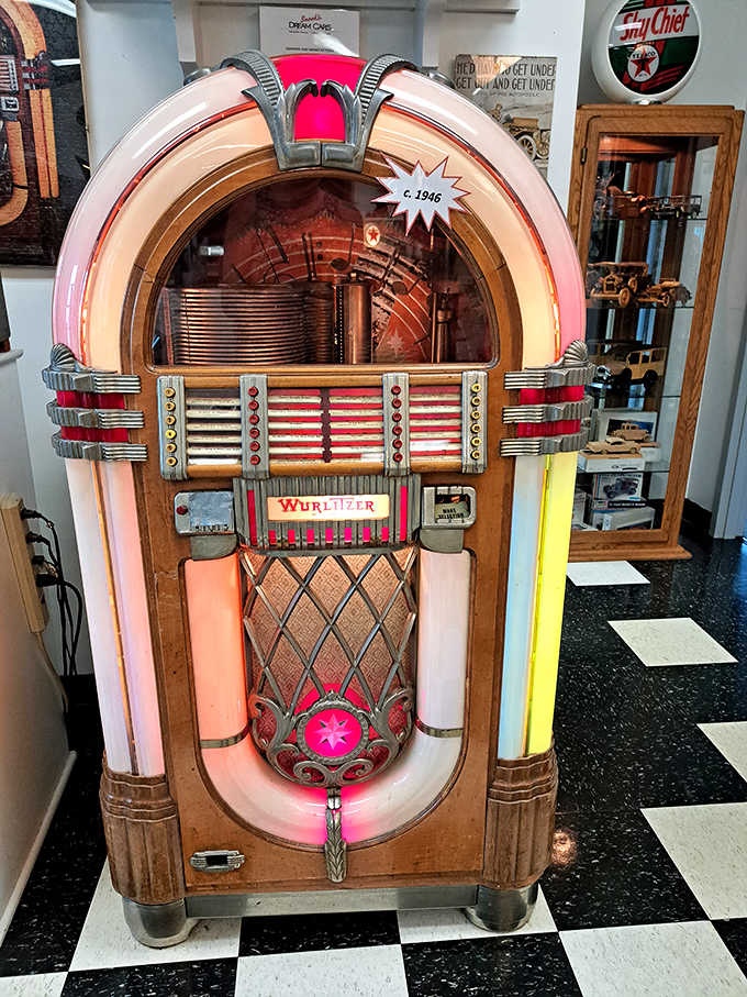 This 1940s Wurlitzer jukebox doesn't just play music—it creates atmosphere, its bubbling tubes and colorful lights promising magical melodies at the drop of a nickel.