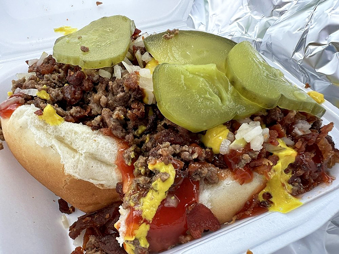 The Tendermaid Dog takes hot dog engineering to new heights&mdash;loose meat atop an all-beef frank creates a hybrid that makes you wonder why this isn't everywhere.