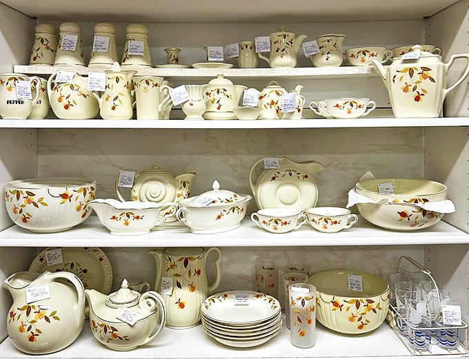 Grandmother's china pattern might be hiding here among these autumn-hued dishes, ready to serve new family memories alongside Sunday dinners.