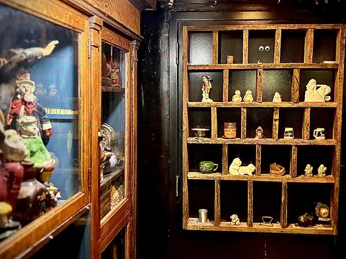 Vintage collectibles line the shelves, silent witnesses to a century of Chicago history, preserved behind glass for curious eyes.