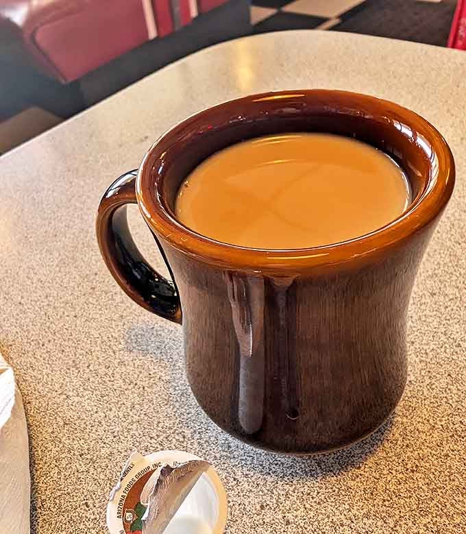 That perfect diner coffee &ndash; served in a substantial mug that warms your hands while the rich, unpretentious brew warms your soul.