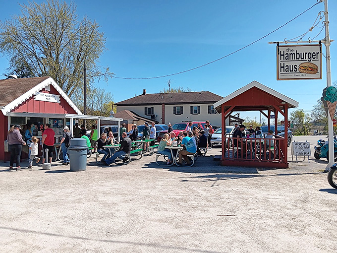Sunshine, picnic tables, and a busy walk-up window&mdash;proof that the simplest spots can serve up the biggest smiles.