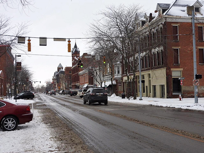 Winter transforms the main street into a scene from a holiday card, minus the cheesy music and forced cheer.