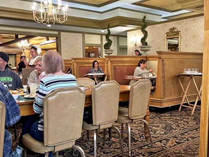 Booth seating offers intimate dining spaces within the larger restaurant&mdash;perfect for conversations that flow as freely as the gravy.