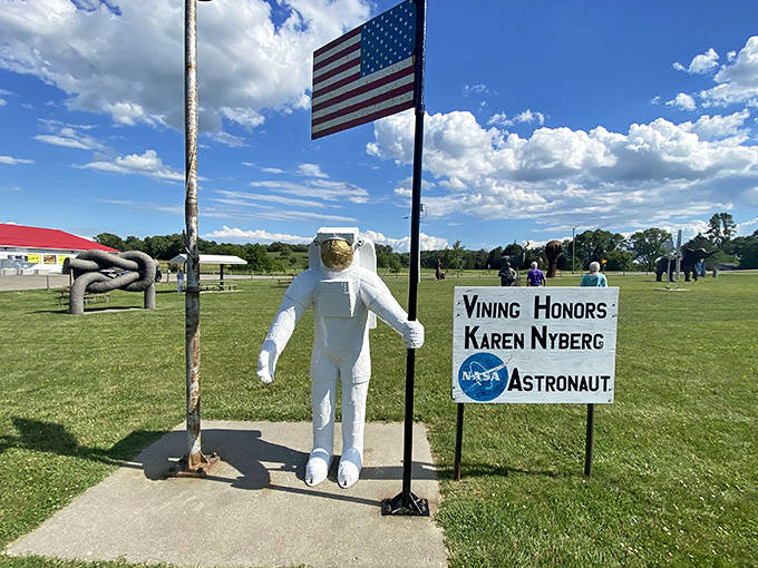 One small step for Vining, one giant leap for public art! This astronaut sculpture honors hometown hero Karen Nyberg's NASA achievements.