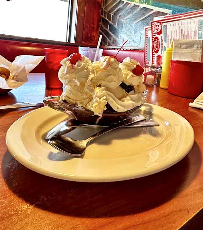 A banana split that defies gravity and good sense &ndash; when dessert becomes performance art worth every delicious calorie.