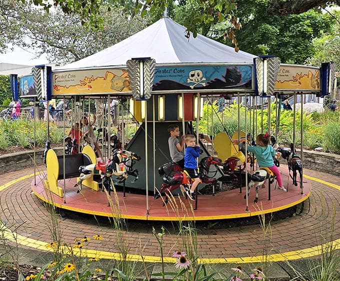 The classic carousel offers a gentle ride for little buccaneers, its painted horses galloping in place to timeless carnival music.