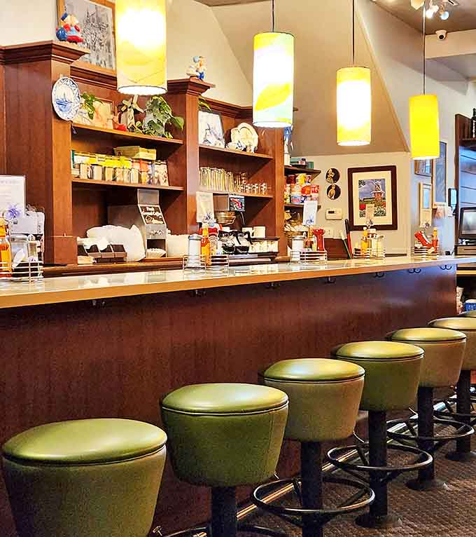 The counter view &ndash; where green vinyl stools have supported generations of Holland residents seeking coffee, conversation, and comfort food.