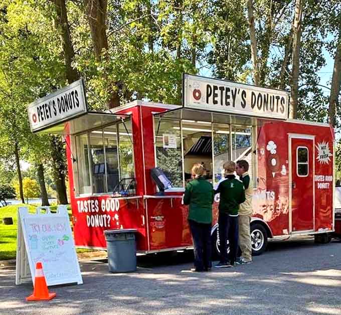 The universal language of donuts brings people together at Petey's truck, where the only difficult choice is how many to order.