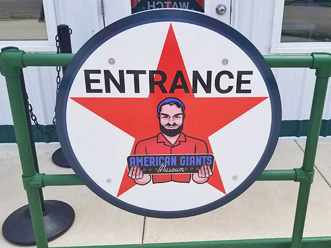 The museum's entrance sign incorporates the iconic Texaco star, welcoming visitors to this unique celebration of commercial art and roadside Americana.