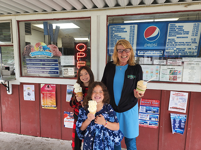 The service window – where dreams come true and diets go to die, one magnificent scoop at a time.