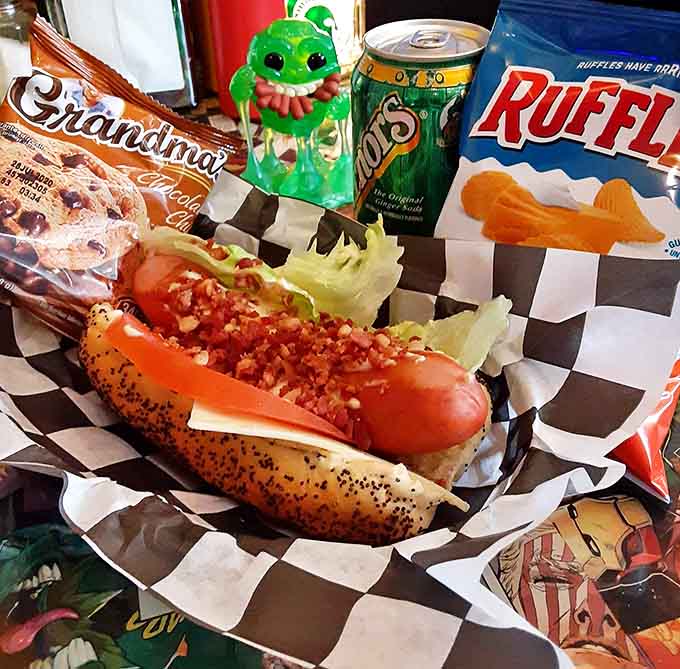 Hot dog meal with sides: The perfect sidekick combo &ndash; a heroic hot dog flanked by loyal chips and a refreshing beverage ready for action.