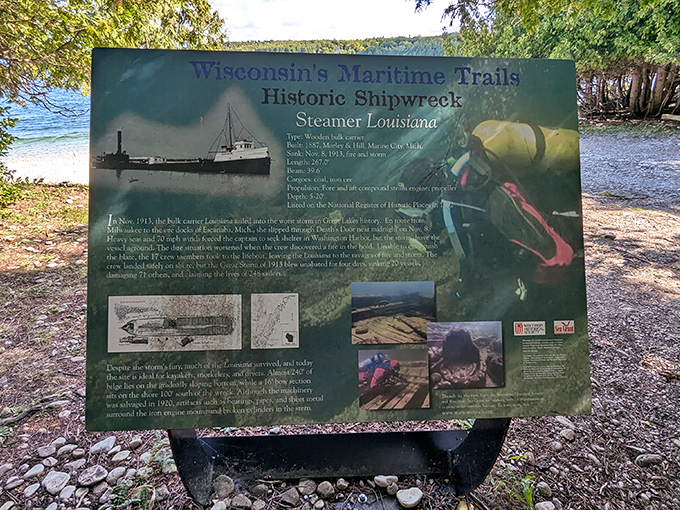 Maritime history surfaces: A marker tells tales of the steamship Louisiana, which met its fate nearby in 1913.