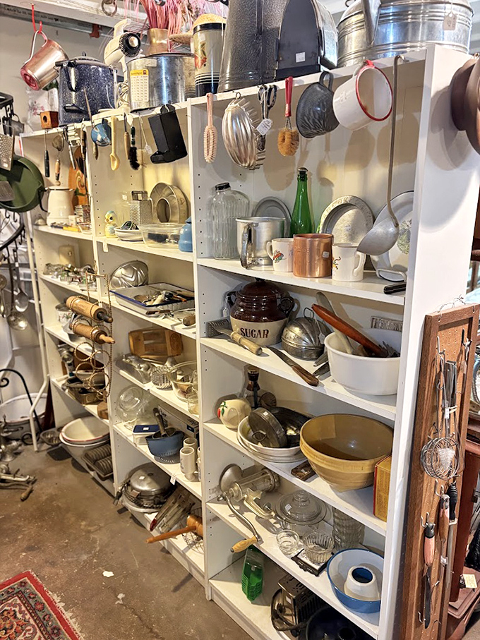 Kitchen implements that cooked up decades of family meals hang like artifacts from a more hands-on era of culinary creation.