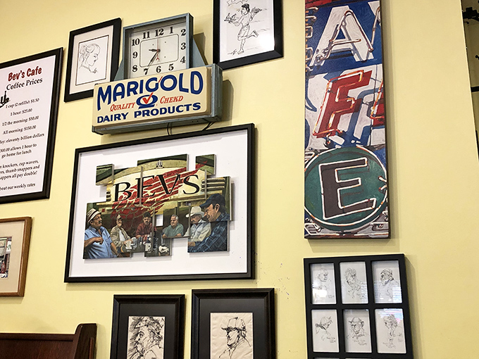 The walls tell Red Wing's story through vintage signs and photographs, creating a museum of memories you can enjoy with pie.