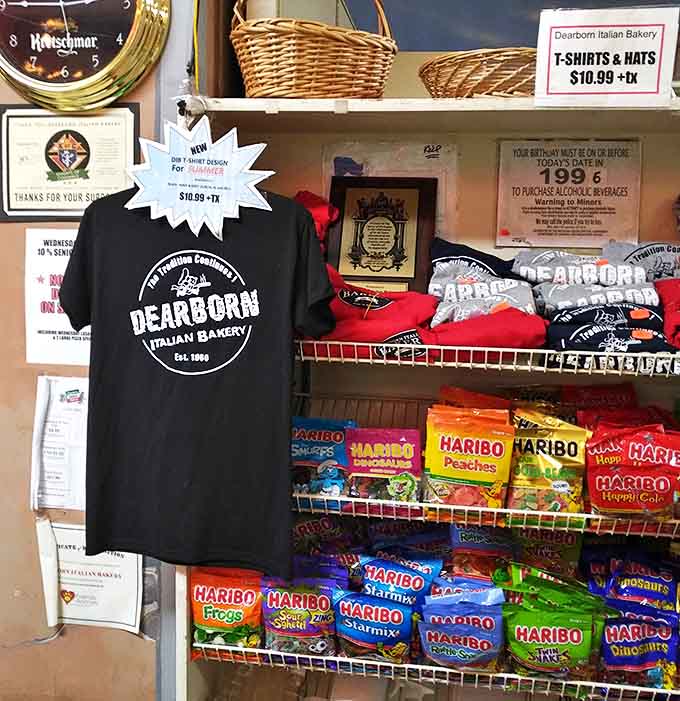 Wear your carb loyalty with pride! Merchandise and candy share space near the register, because after eating here, you'll want to become a walking billboard.