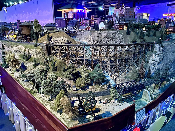 Night displays transform the museum into a magical miniature metropolis where tiny streetlights illuminate diminutive avenues.