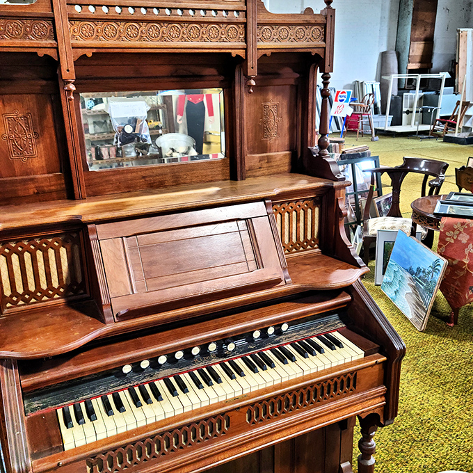 An antique pump organ stands as a testament to home entertainment before the age of electronics.