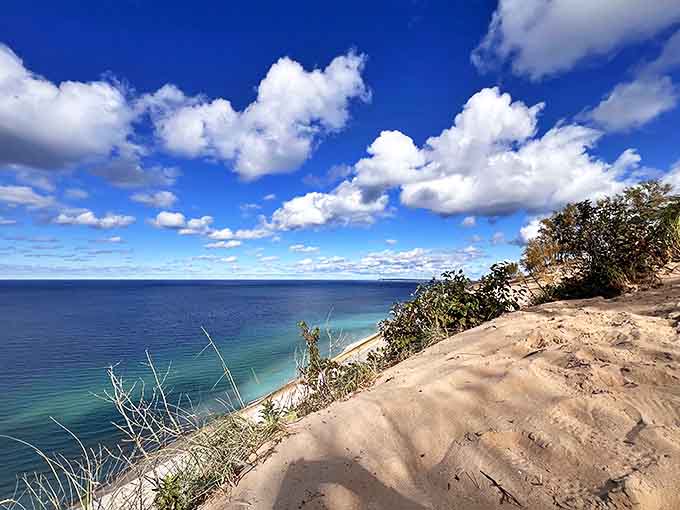 Blue skies, bluer water, and dunes that seem to glow golden in the sunlight, creating a color palette that makes professional photographers weep with joy.