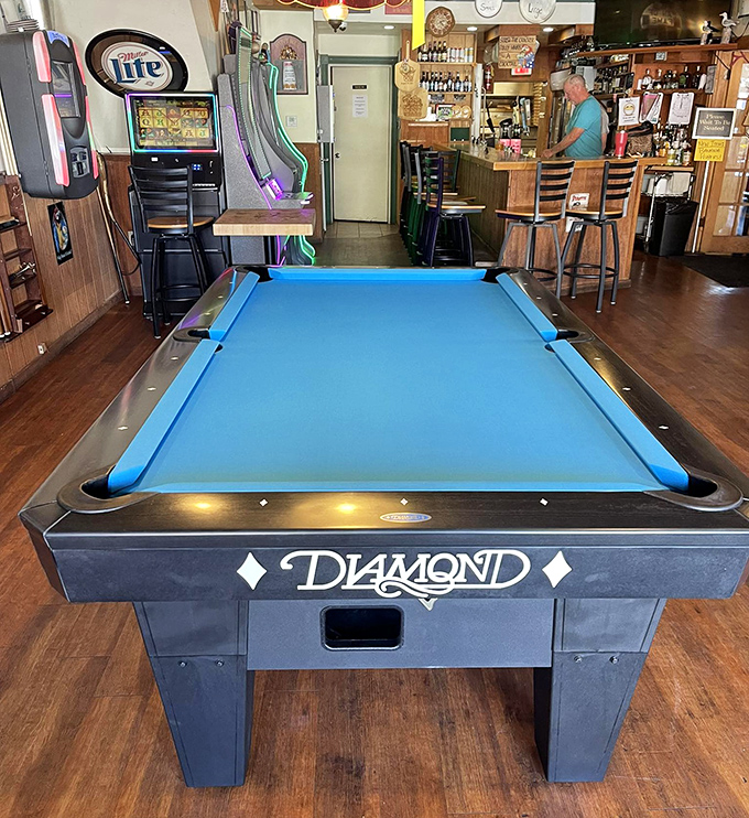 The bar area offers local brews, a pool table, and the kind of authentic small-town atmosphere that can't be manufactured.