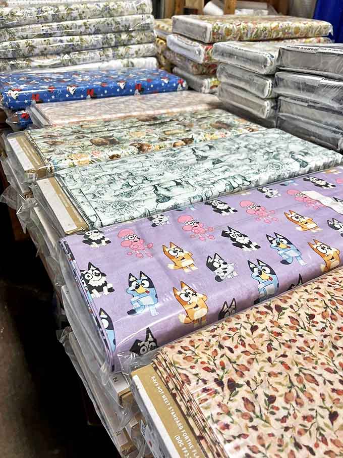 Quilting fabrics organized by theme make it dangerously easy to start planning your next three projects simultaneously.