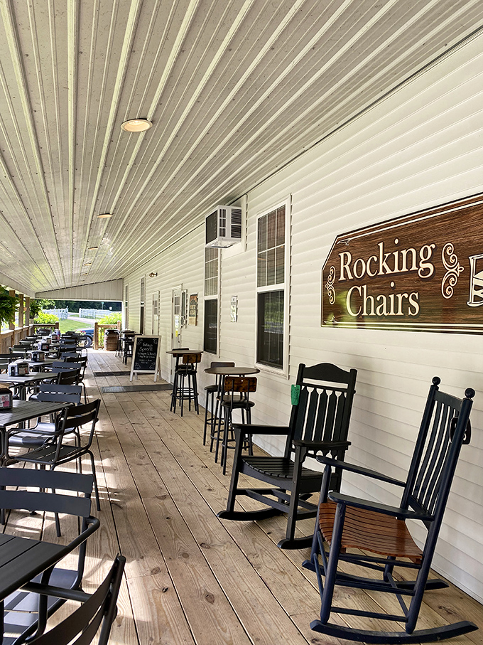 These rocking chairs aren't just seating &ndash; they're an invitation to slow down and savor. The perfect spot for donut contemplation.