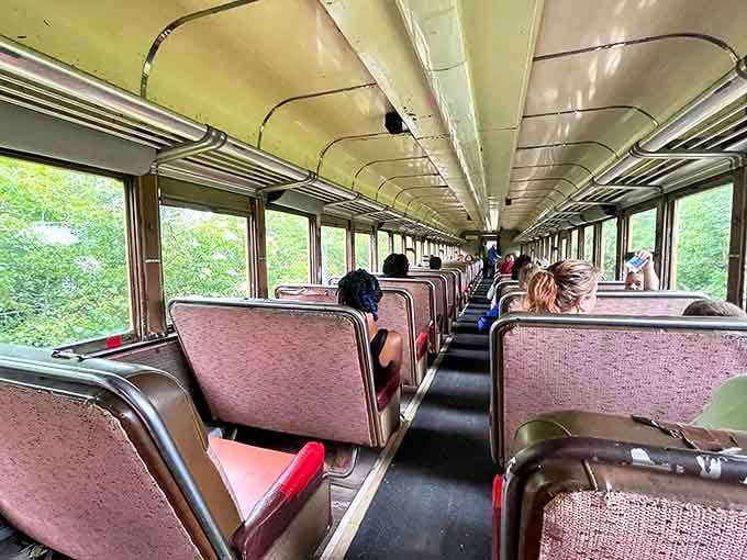 These vintage seats have cradled thousands of passengers over decades of service. No cupholders or charging ports, just pure transportation history.