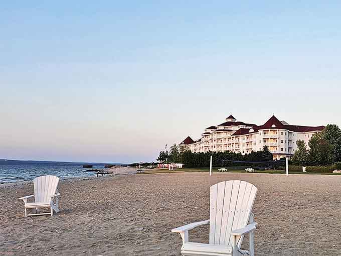 The beach view captures that rare "am I in Michigan or the Mediterranean?" confusion that makes this place so special.