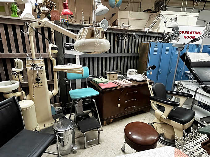 Vintage medical equipment that makes modern dentistry seem like a luxury spa experience. That examination chair has seen things that would make your teeth hurt just thinking about them.