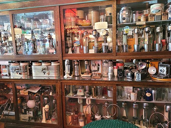 These shelves hold more vintage treasures than your grandmother's attic, minus the dust and with significantly better lighting for examining all those fascinating antique details.