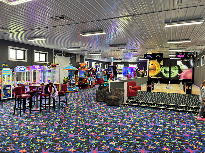 Flashing lights and electronic beeps create the perfect rainy-day backup plan. Where quarters disappear mysteriously and high-score bragging rights are earned.