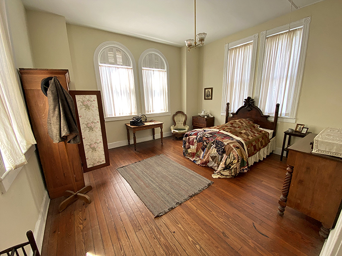 The sheriff's quarters reveal the stark contrast between prisoner accommodations and the relative comfort enjoyed by law enforcement.