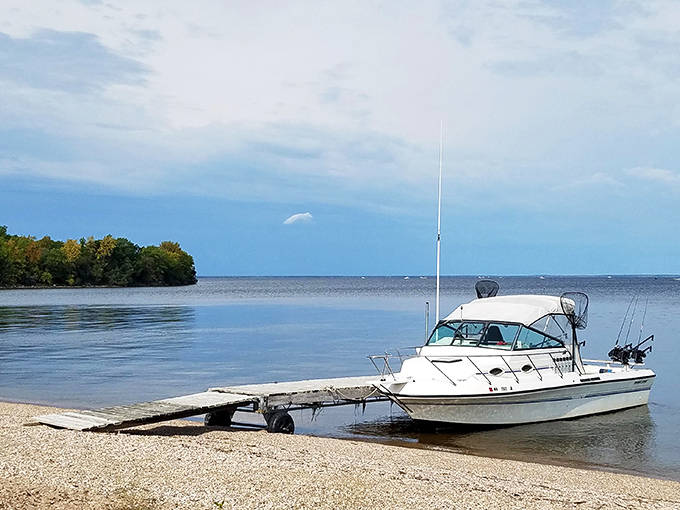 A boat rests at the ready, your chariot back to reality when the island has worked its restorative magic.