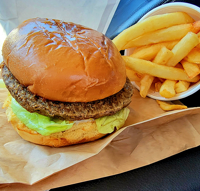 Burger perfection that proves Dan-D-Donuts' savory side deserves just as much attention as their sweet offerings. Those fries though!