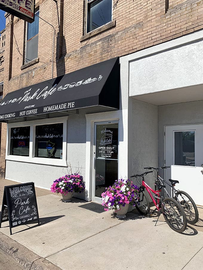 Outside: Colorful flower pots welcome visitors to this Main Street gem, where small-town charm meets big-time flavor.