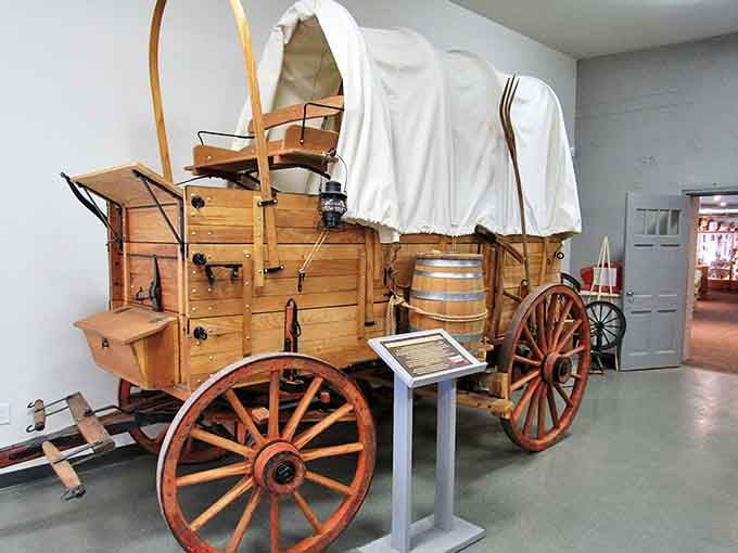 This authentic covered wagon represents the pioneer spirit that brought settlers westward to establish communities like Luverne.