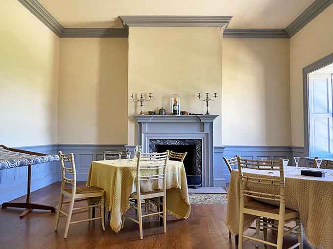 The dining room whispers of formal military dinners and strategic conversations – where decisions were made over simple but proper table settings.