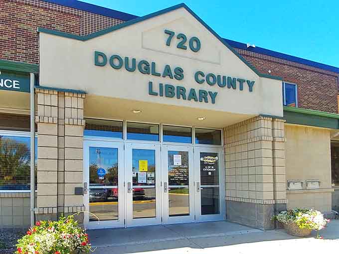 The Douglas County Library welcomes bibliophiles with its inviting entrance and carefully curated collection of books and local history.