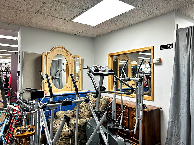 Exercise equipment with minimal wear&mdash;a graveyard of good intentions waiting for someone whose resolution might actually stick this time.