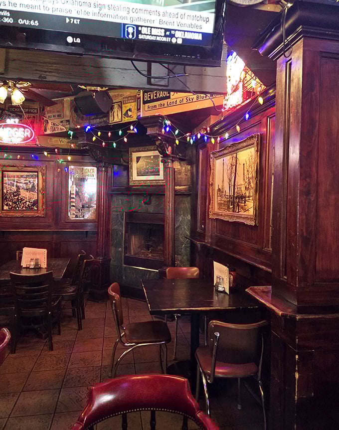 The tavern's interior during quieter hours reveals the careful preservation of its historic charm and authentic character.