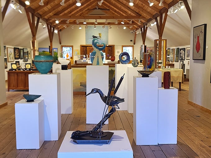 The gallery's interior space transforms ordinary objects into extraordinary art &ndash; everyday items elevated through creative vision.