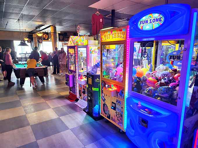 The gaming area proves knights and ladies of all ages need entertainment, with arcade games providing medieval-meets-modern fun.