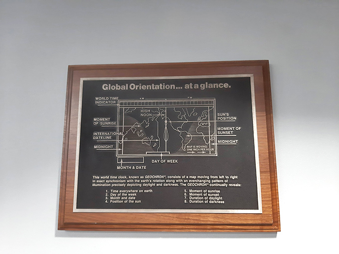 The Geochron world clock display adds a touch of global perspective to the library's local focus, reminding visitors they're connected to a world of knowledge beyond Ohio's borders.