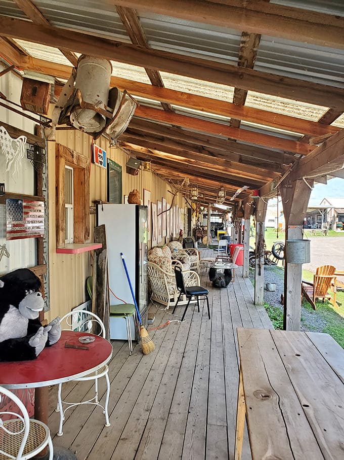 Covered porches display even more vintage finds because apparently the interior wasn't quite enough space.