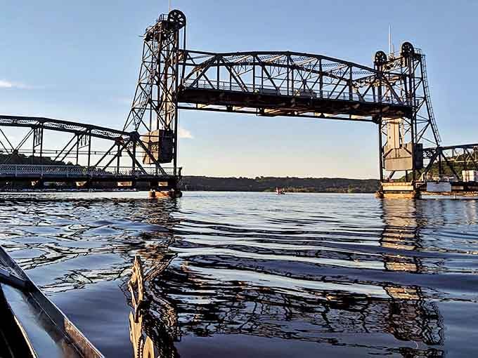 Passing beneath the lift bridge creates a perfect frame for memories, where Minnesota's history meets Venetian tradition.